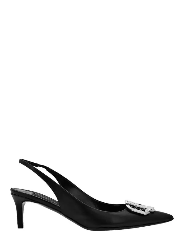 Philipp Plein Gothic Monogram Leather Slingback Pumps - Black