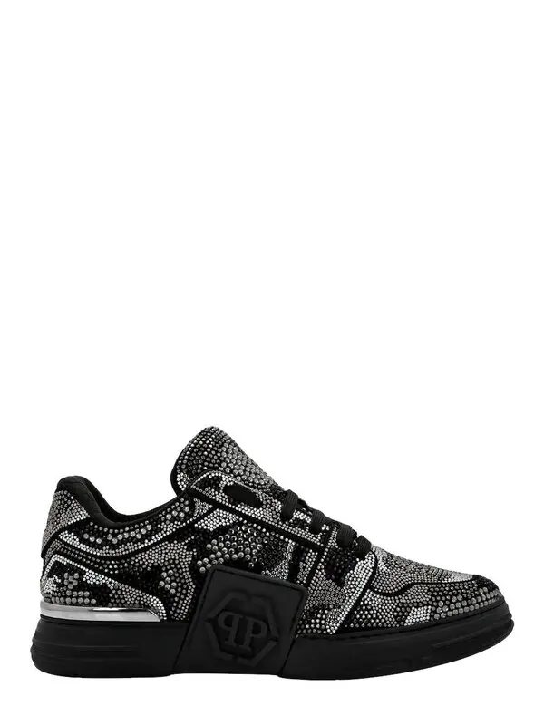 Philipp Plein Crystal Royal Street Leather Trainers With Embroidered Crystals - Black