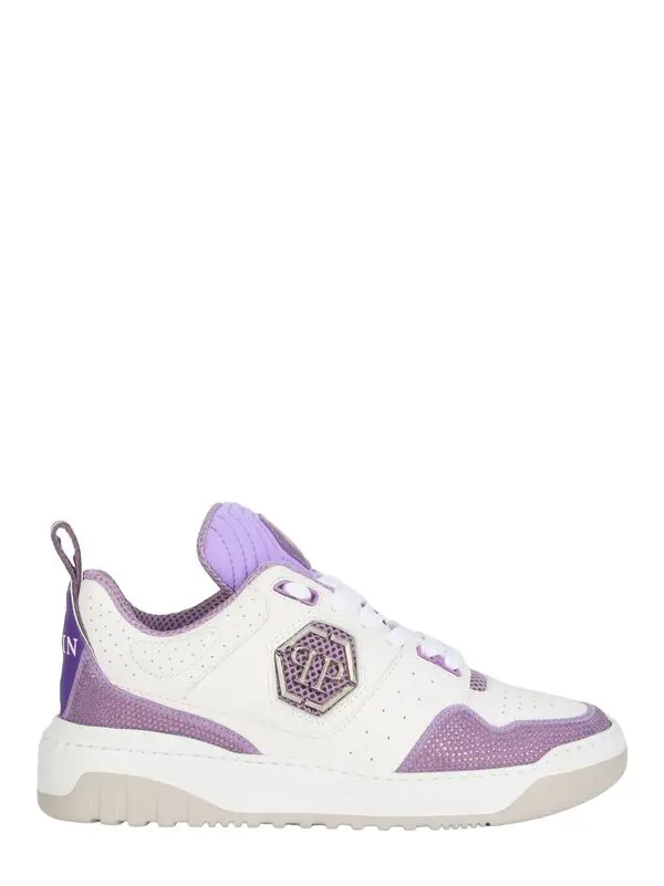 Philipp Plein High-top Leather And Suede Sneakers With Crystal Monogram And Hexagon Logo - White 1