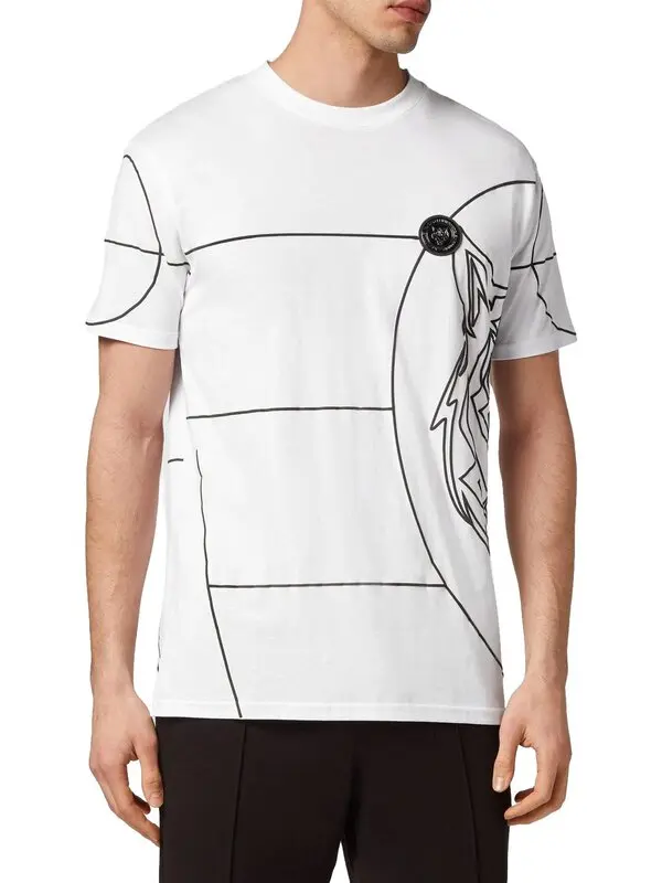 PLEIN SPORT Slim Fit Cotton T-shirt With Hexagon Logo Print - White