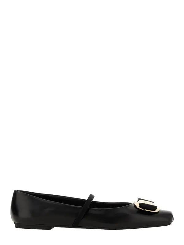 FERRAGAMO Vara Nappa Leather Mary Jane Ballet Flats - Black