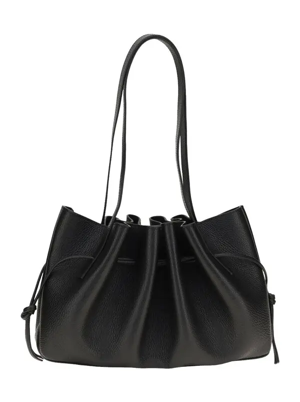 Yuzefi Leather Drawstring Shoulder Bag - Black