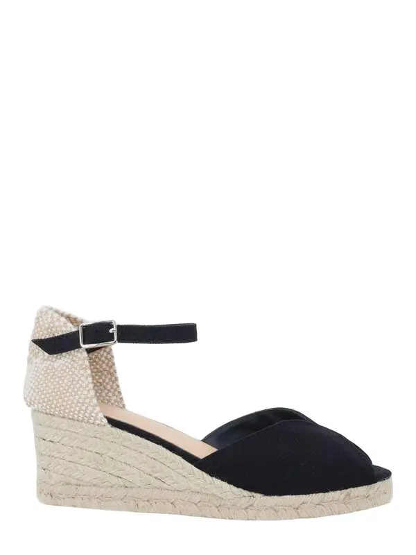 CastaÑer Wedge Espadrille Sandals With Ankle Strap - Black