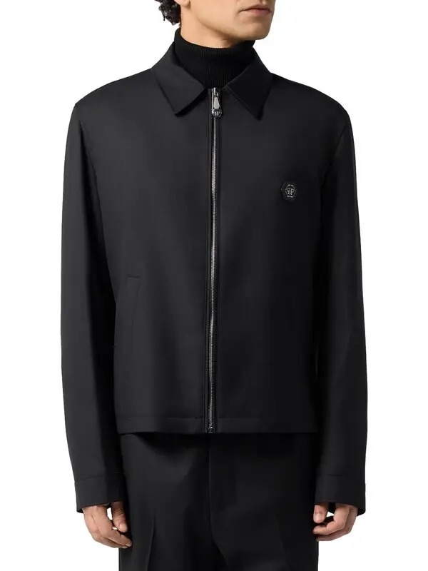 Philipp Plein Hexagon Monogram Wool Blend Shirt Jacket - Black