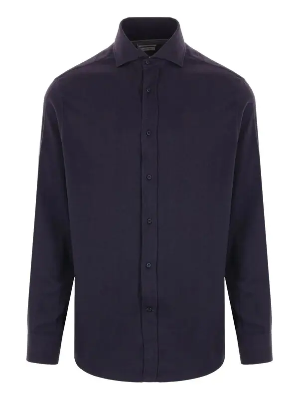 Brunello Cucinelli Herringbone Cotton Blend Shirt - Blue