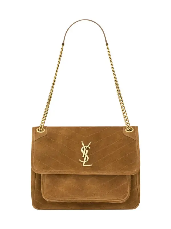 Saint Laurent Medium Suede Niki Shoulder Bag - Beige