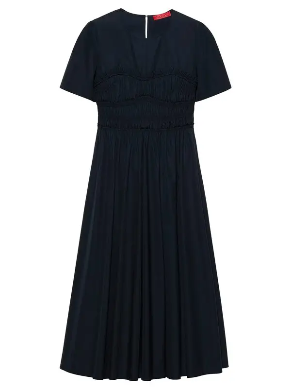 Max & Co. Shirred Cotton-virgin Wool Midi Dress - Black