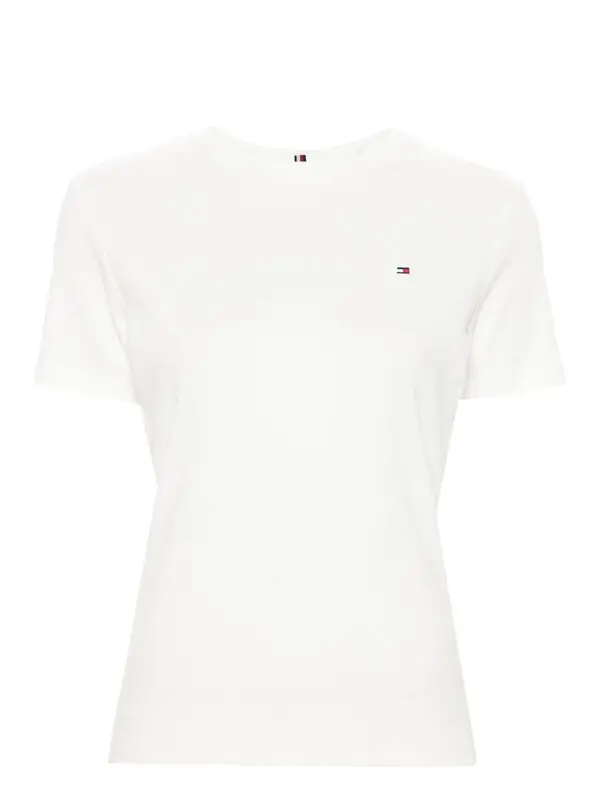 Tommy Hilfiger Ribbed Texture Crewneck T-shirt With Embroidered Logo - Ecru