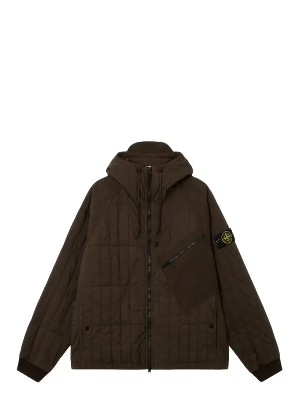 Stone Island Quilted Hooded Jacket With Zip Pockets - Marrone