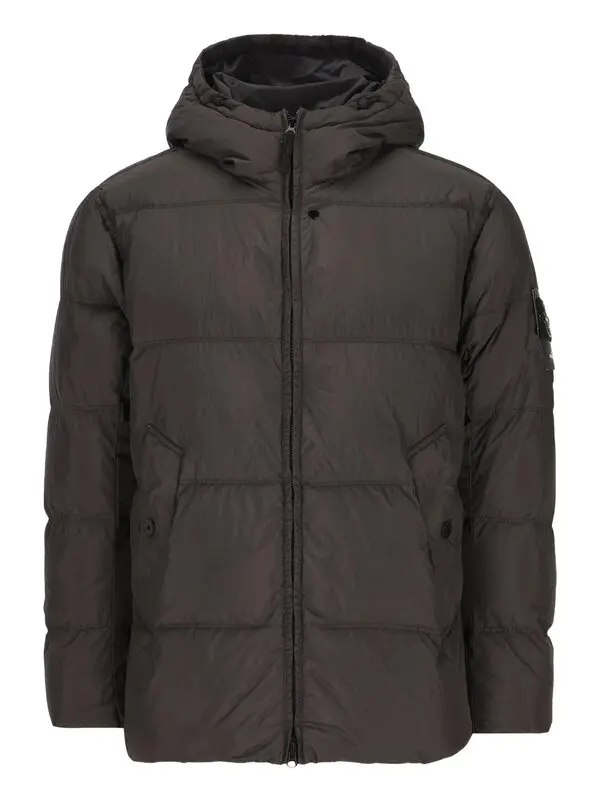 Stone Island Shaped Padded Hood Jacket With Double-adjustable Drawstring, Slanted Snap Pockets & Two-way Zip - Grigio