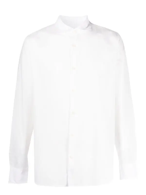 DEPERLU Classic Collar Button-up Shirt With Asymmetric Hem - White