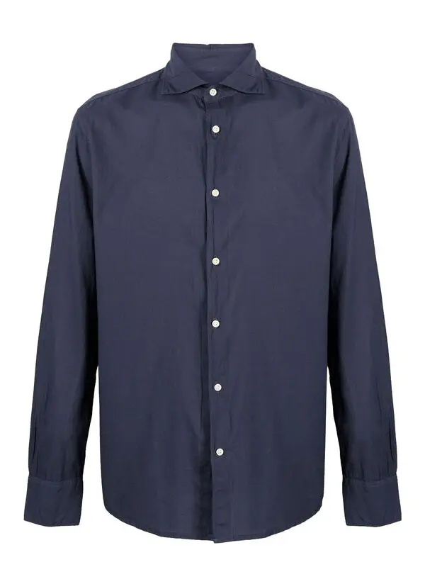 DEPERLU Cotton Slim Cut Button-down Long Sleeve Shirt - Navy