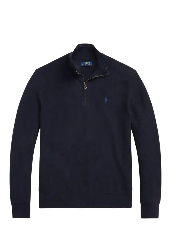 Ralph Lauren Classic Fit Quarter Zip Cotton Sweater - Navy
