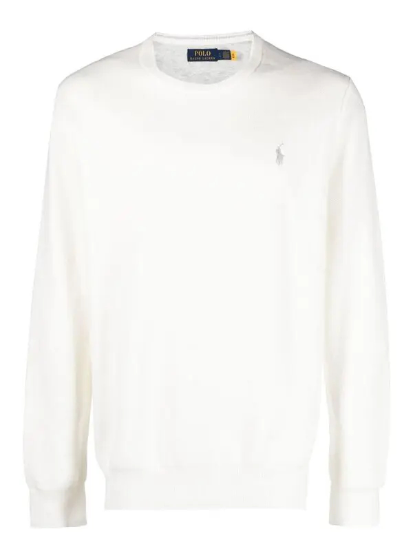Ralph Lauren Honeycomb Knit Crew Neck Sweater With Embroidered Logo - White