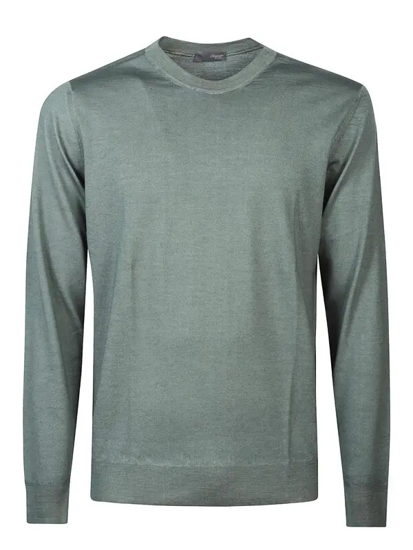 DRUMOHR Round Neck Long Sleeve Wool Sweater With Ribbed Details - Sage