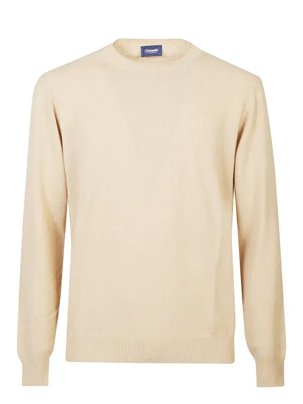 DRUMOHR Knit Round Neck Long Sleeve Sweater - Beige
