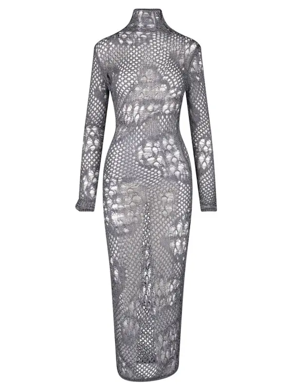 DONDUP Long Sleeve High Neck Lace Maxi Dress - Grey