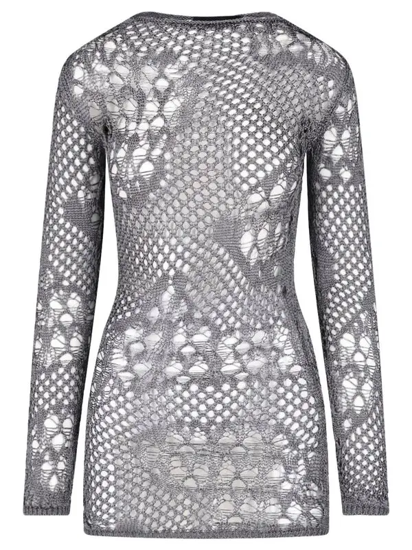 DONDUP Crochet Knit Dress With Metallic Detail - Grey