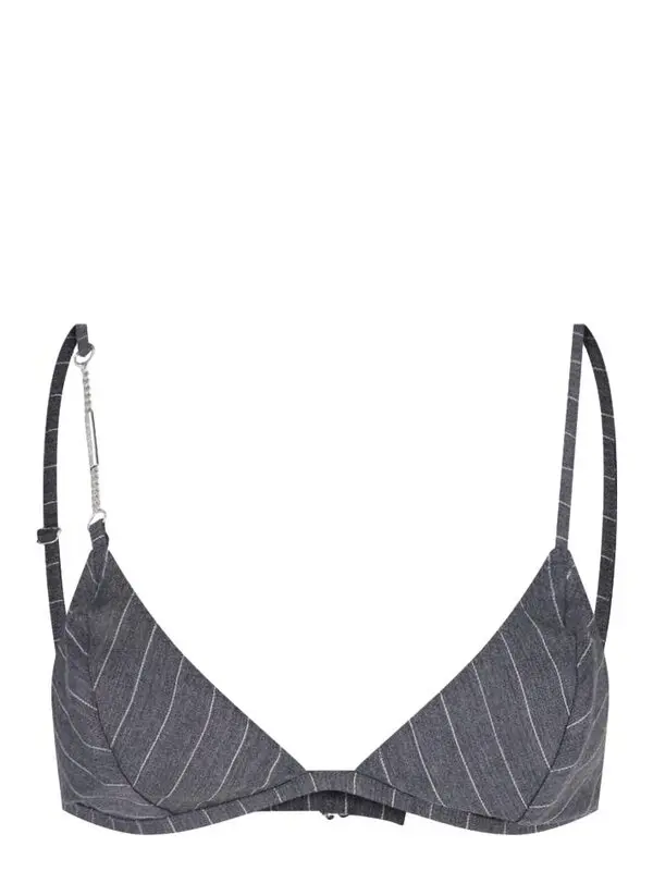 DONDUP Virgin Wool & Elastane Striped Triangle Bra - Grey