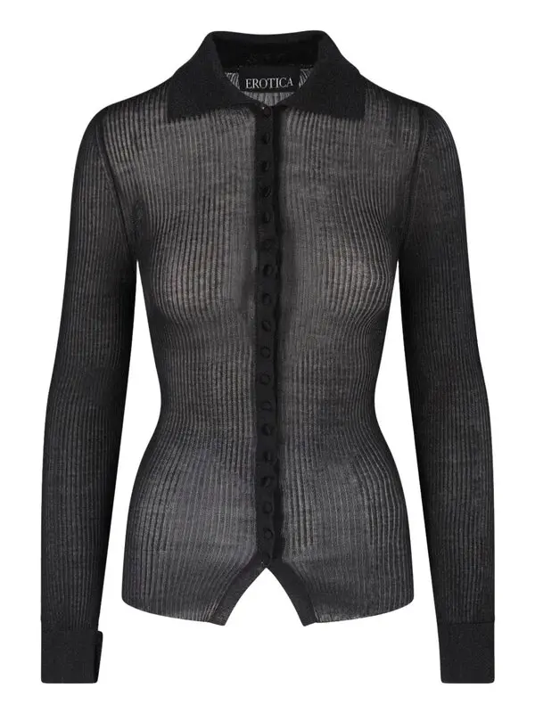 DONDUP Metal-accented Ribbed Viscose Shirt - Black