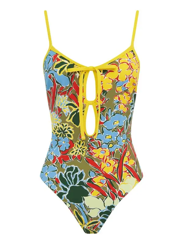 ALEMAIS Alemas Floral Print Self-tie Keyhole Bodysuit - Multicolor