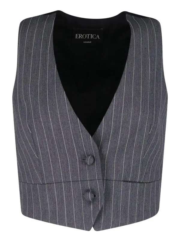 DONDUP Virgin Wool Blend Vest With Pin Stripes - Grey
