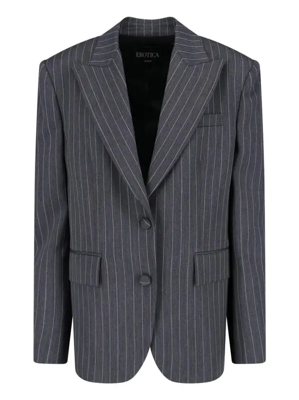 DONDUP Tailored Wool Blend Blazer With Pinstripe Detail - Grey