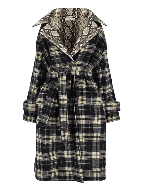 DURAN LANTINK Plaid Wool & Cotton Belted Jacket With Snakeskin Lining - Multicolor