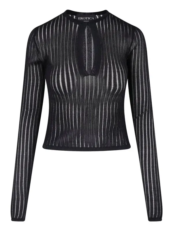 DONDUP Viscose Blend Sweater With Metallic Accents And Keyhole Neckline - Black
