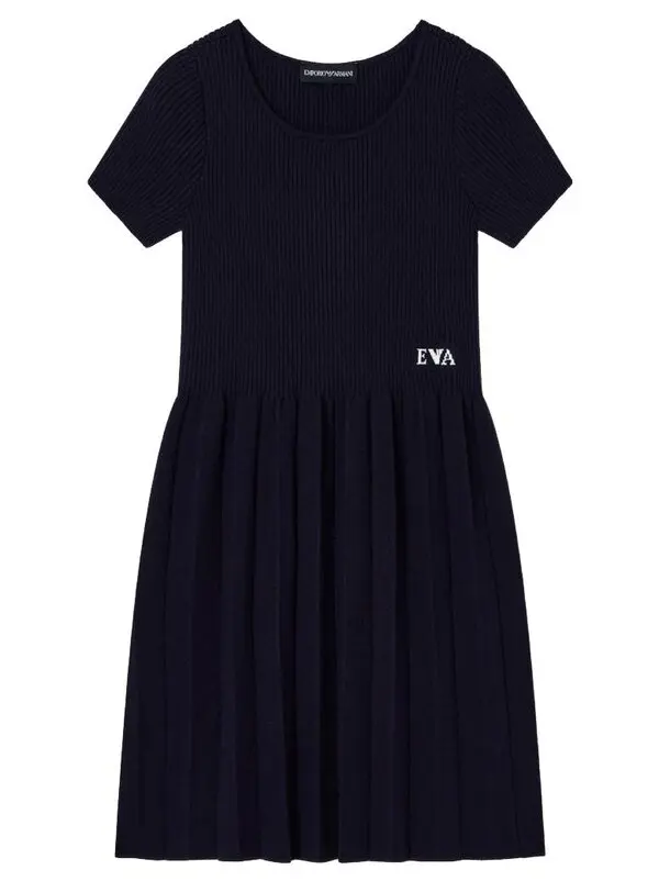 Emporio Armani Ribbed Texture Short Sleeve Mini Dress - Navy