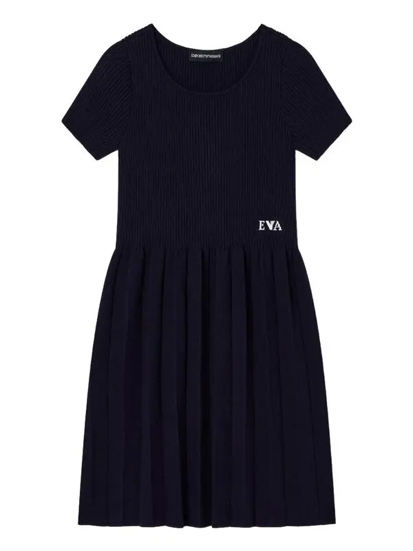 Emporio Armani Ribbed Texture Short Sleeve Mini Dress - Navy
