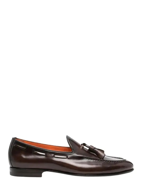 Santoni Stacked Heel Tassel Loafer - Brown