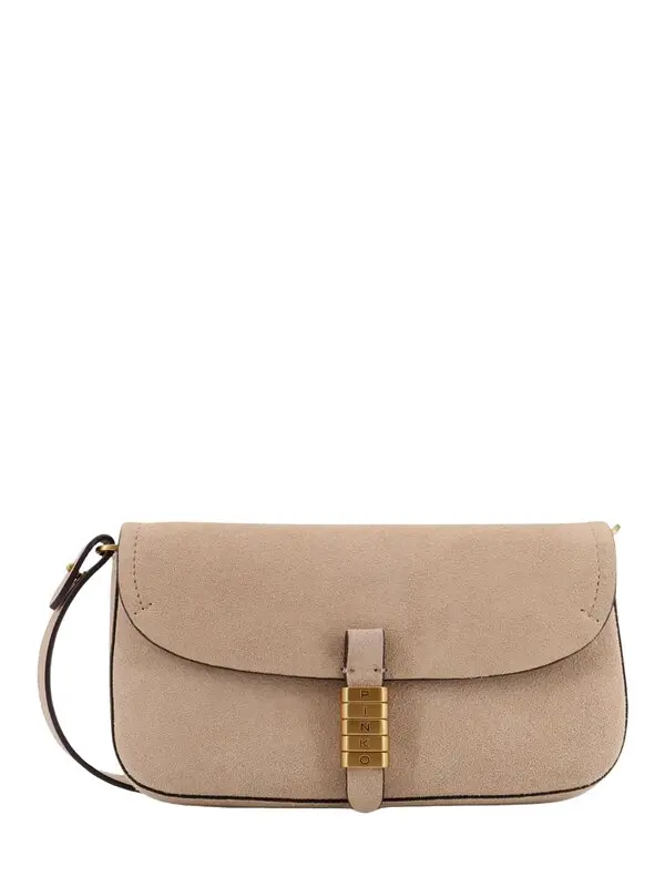 Pinko Leather Cross Body Bag With Gold Tone Logo Clasp - Beige