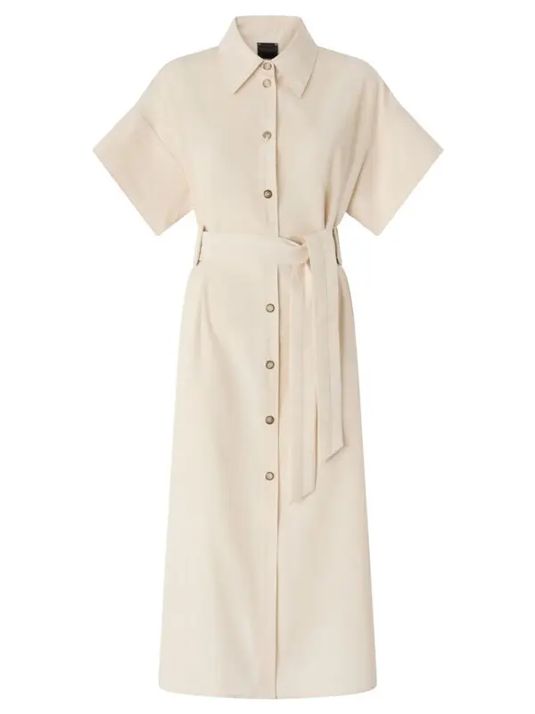 Pinko Belted Cotton Shirt Dress - Beige