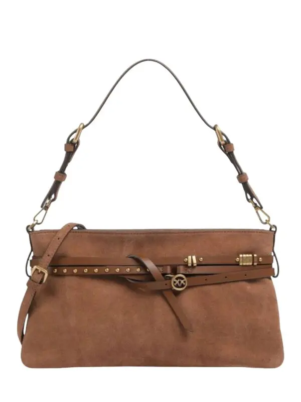 Pinko Suede Shoulder Bag With Belt Detail - Brown
