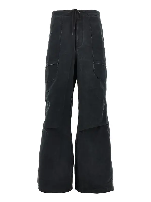 ENTIRE STUDIOS Cotton Drawstring Wide Leg Trousers - Black