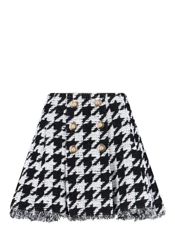 Balmain Mini Houndstooth Tweed Skirt - Black
