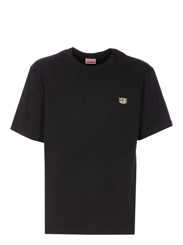 Kenzo Embroidered Patch Crew Neck Short Sleeve Cotton T-shirt - Black