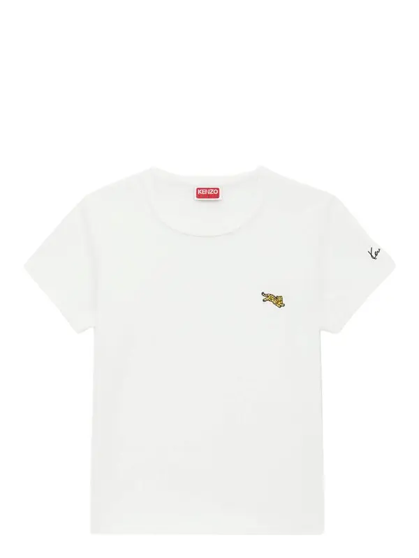 Kenzo Crew Neck T-shirt With Patch And Sleeve Embroidery - Bianco