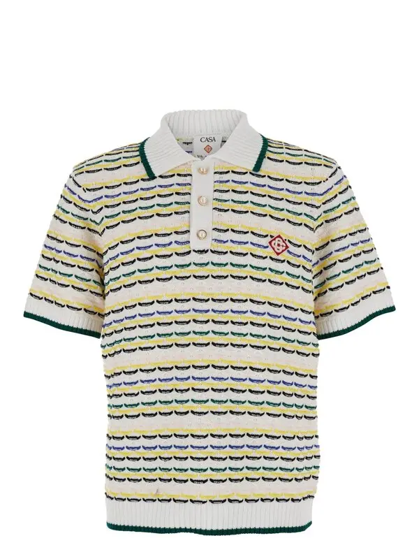 Casablanca Horizontal Striped Embroidered Tailored Polo Shirt - Multicolor