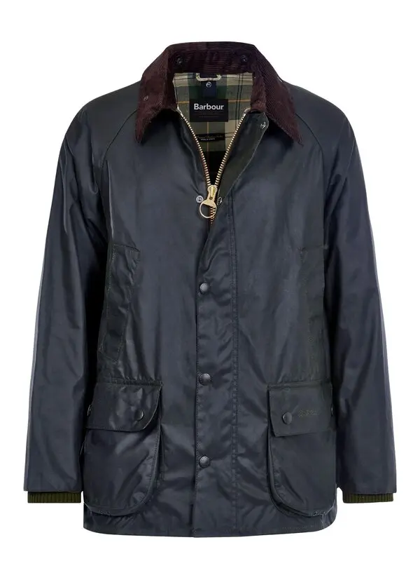 Barbour Corduroy Spread Collar Waxed Cotton Long Sleeve Coat - Green