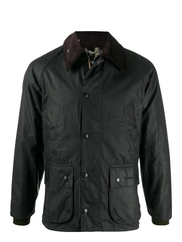 Barbour Corduroy Spread Collar Waxed Cotton Long Sleeve Coat - Green