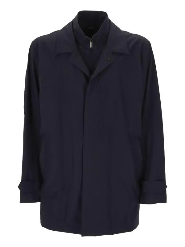 FAY Classic Collared Zip-up Coat - Navy