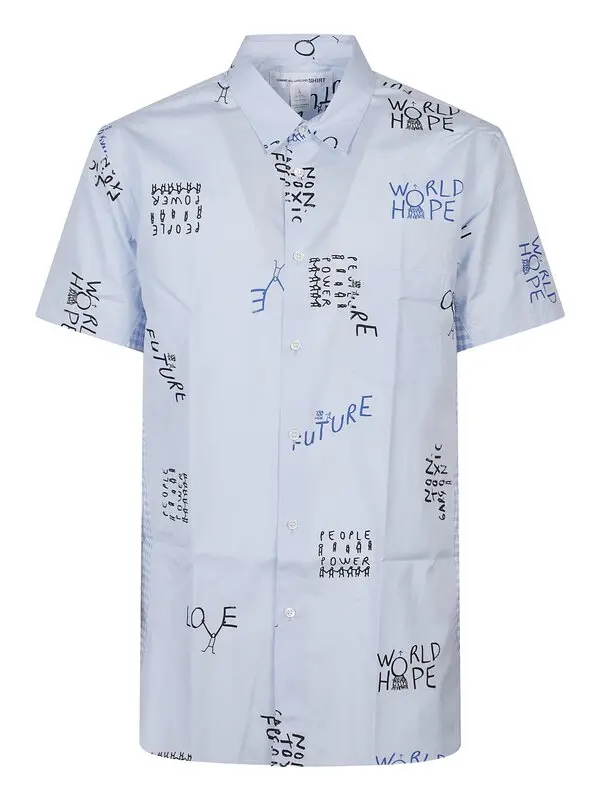 Comme Des Garçons Checkered Pocket Button-up Short Sleeve Shirt - Navy
