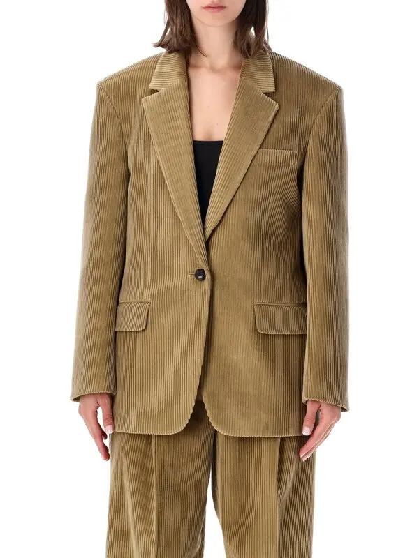RÓHE Oversized Corduroy Blazer With Structured Shoulders And Leather Button - Beige