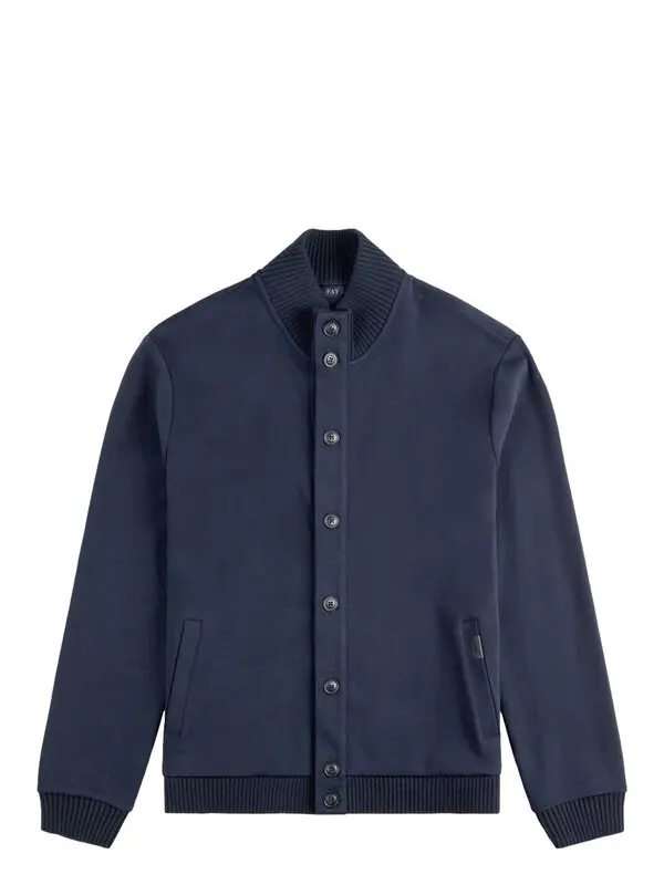 FAY Ribbed Trim Button-fastening Sweater With Welt Pockets - Navy