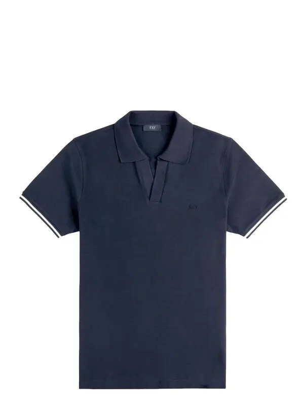 FAY Casual Piqued-texture V-neck Short-sleeve T-shirt - Navy