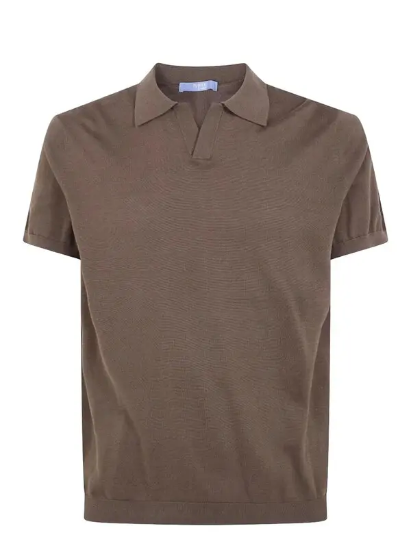 PEOPLE OF SHIBUYA V-neck Short Sleeve T-shirt With Ribbed Hem And Cuffs - Brown
