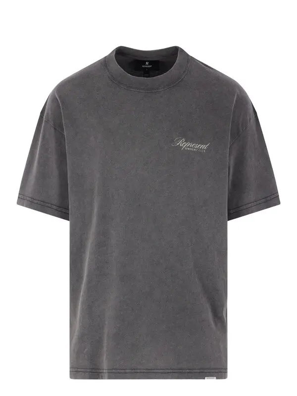 REPRESENT Logo Print Cotton T-shirt Short Sleeves, Round Neck - Grey