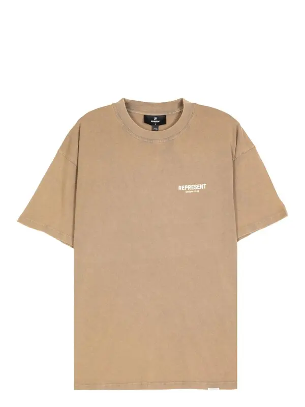 REPRESENT Crew Neck Logo Detail Short Sleeve T-shirt - Beige